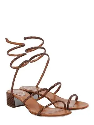Rene Caovilla Cleo 40 Embellished Satin Sandals Brown