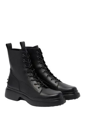 TOD'S Leather Combat Boots - Black