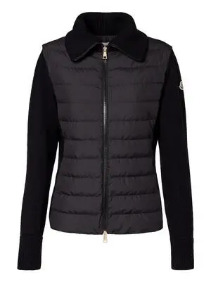 Moncler Down-paneled Virgin Wool Cardigan - Black