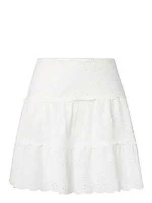 Rixo Cassandra Scalloped Cotton Miniskirt - White