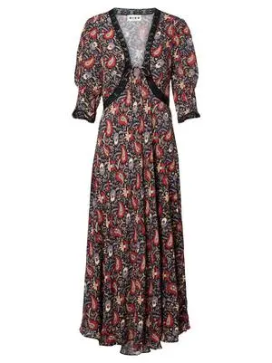 Rixo Amina Floral Crepe De Chine Midi Dress - Black