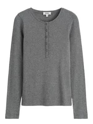 Cos Long-sleeved Henley Top - Gray