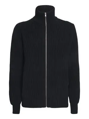 MAISON MARGIELA Rib-knit Zip-up Cardigan - Black