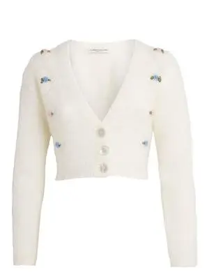 Alessandra Rich Mohair-blend Embroidered Cardigan - White