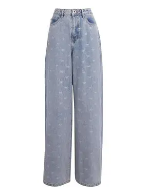 SELF-PORTRAIT Bow Embellished Wide-leg Jeans - Blue