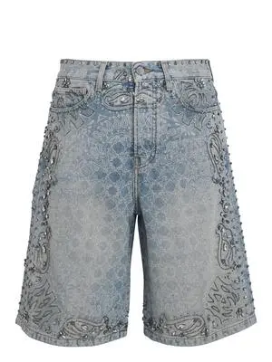 Amiri Crystal-trim Bandana Denim Shorts - Blue