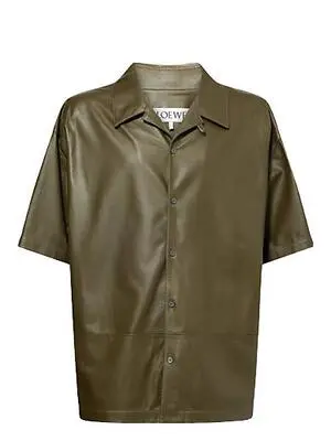 Loewe Relaxed-fit Short-sleeve Leather Shirt - Khaki Green