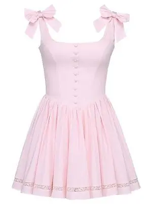 House Of Cb Bow-embellished Stretch-cotton Mini Dress - Pink