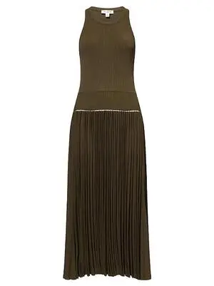 Alaïa Regular-fit Pleated Woven Midi Dress - Olive