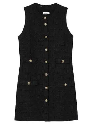 Sandro Woven Mini Dress With Gold-toned Buttons - Noir / Gris