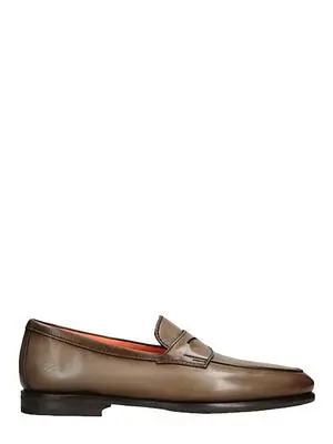 Santoni Carlo Leather Penny Loafers Beige