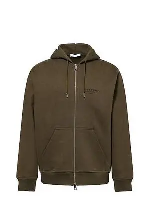 Givenchy Brand-print Relaxed-fit Cotton-jersey Hoody - Khaki