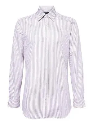 Dunhill Striped-pattern Long-sleeved Cotton Shirt - Taupe
