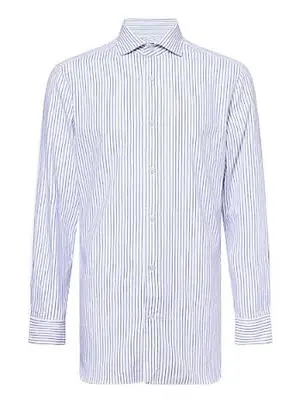 Dunhill Striped-pattern Long-sleeved Cotton Shirt - White Navy