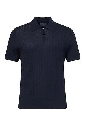 Dunhill Cable-knit Short-sleeves Cotton And Silk Polo Shirt - House Navy