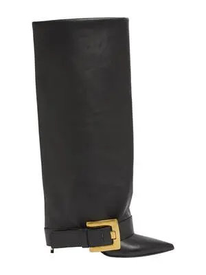 Balmain Anthem Leather Knee-High Boots With Buckle 0pa Noir