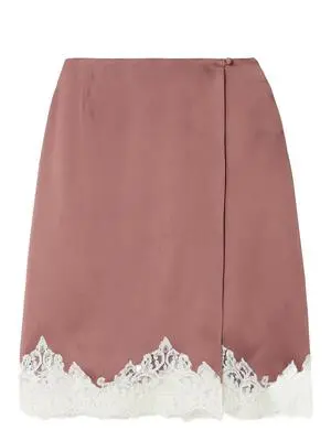 Stella McCartney Lace-trimmed Satin Midi Wrap Skirt - Pink