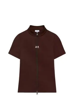 COURREGES Zip-up Collared T-shirt - Brown