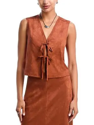 LOST + WANDER Faux Suede Tie Detailed Vest - Coffee