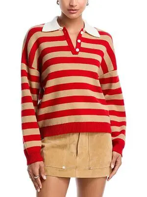 WAYF Striped Johnny Collar Sweater - Red Stripe