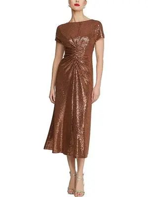 Halston Luce Disco Jersey Midi Dress - Tobacco Bronze