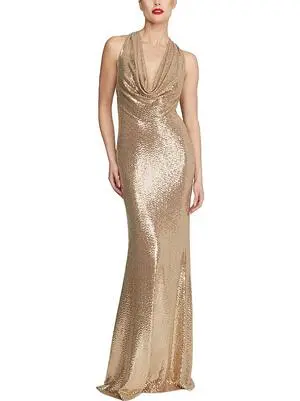 Halston Milana Disco Jersey Gown - Light Gold