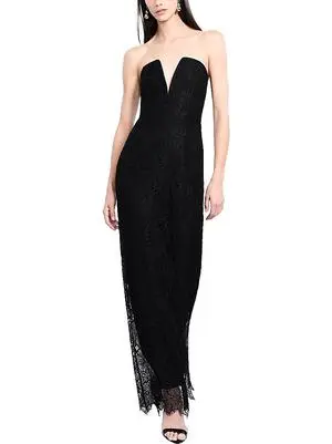 Bcbgmaxazria Lace Strapless V-neck Gown - Black