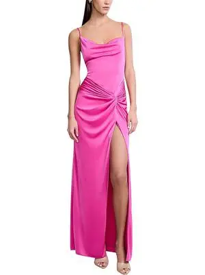 BCBGMAXAZRIA Cowl Neck Draped Gown With Twist