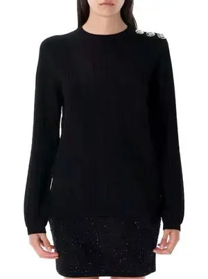 Balmain Monogram Sweater With Button Embellishments - Black