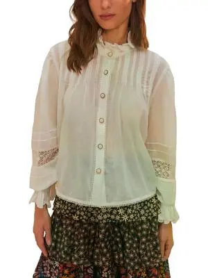 Farm Rio Pleated Lace-insert Blouse - White