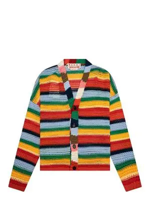 Marni Striped Crochet Knit Cardigan - Red