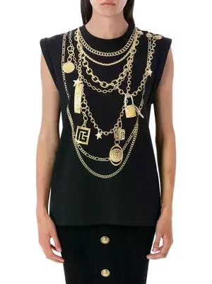 Balmain Chain-print Tank Top - Black