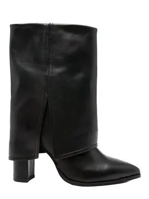 GISEL MOIRE 90mm Foldover Leather Ankle Boots - Black