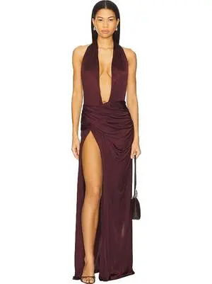 Courtney Zheng Selene Plunge Jersey Gown - Plum