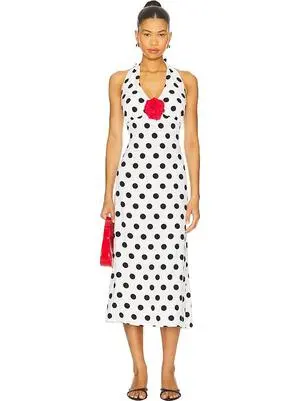 Sleeper Jardin Halter Neck Maxi Dress - Polka Dot Black & White