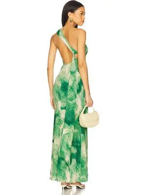 AFRM Carlotta One-shoulder Dress - Green Snake