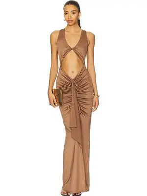 Superdown Amai Maxi Dress With Front Cut-out And Ruched Detail - Brown