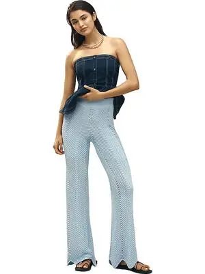 English Factory Crochet Wide Leg Pants Light Blue