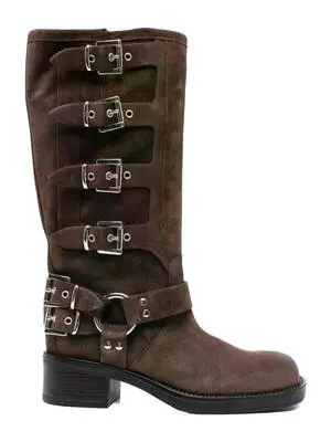 GISEL MOIRE 45mm Windsor Buckle-detail Biker Boots - Brown