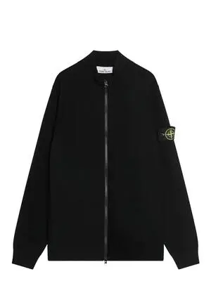 Stone Island Zip-front Cardigan With Logo Patch - Black