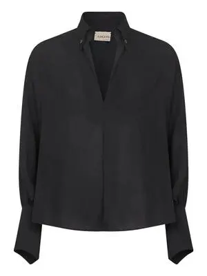 BLANCA VITA V-neck Blouse With Buttoned Cuffs - Black