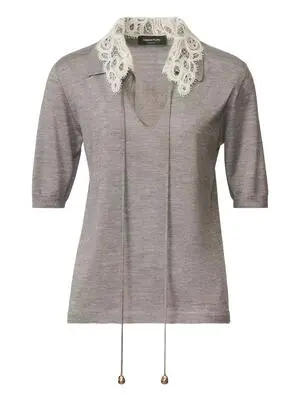 Fabiana Filippi Lace-collar Short-sleeved Top - Grey