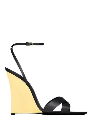 Saint Laurent 110mm Crossover-straps Wedge Sandals - Black