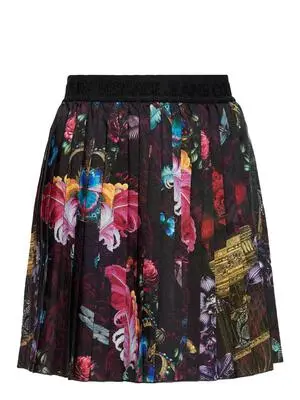 Versace Floral-print Pleated Skirt - Black