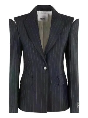 Erika Cavallini Pinstripe Cut-shoulder Blazer - Blue