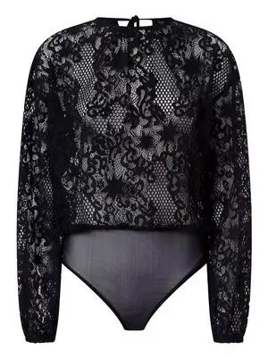 Pinko Lace Pattern Long-sleeve Bodysuit - Black