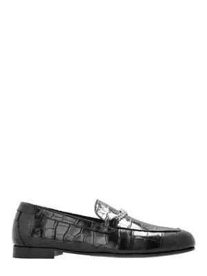 Versace Crocodile-embossed Loafers With Chain Detail - Black