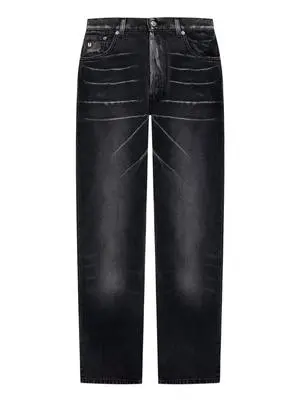 Moschino Logo-plaque Faded-wash Jeans - Black