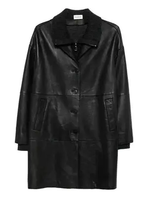 P.a.r.o.s.h Leather Coat With Ribbed Collar - Black