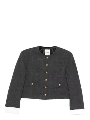 Sandro Check-print Cropped Jacket - Grey